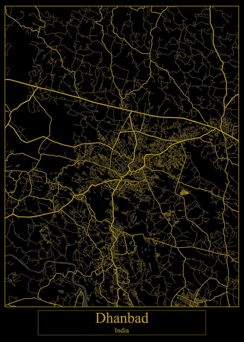 'Dhanbad India Gold Map' Poster by Zake Yonkou | Displate