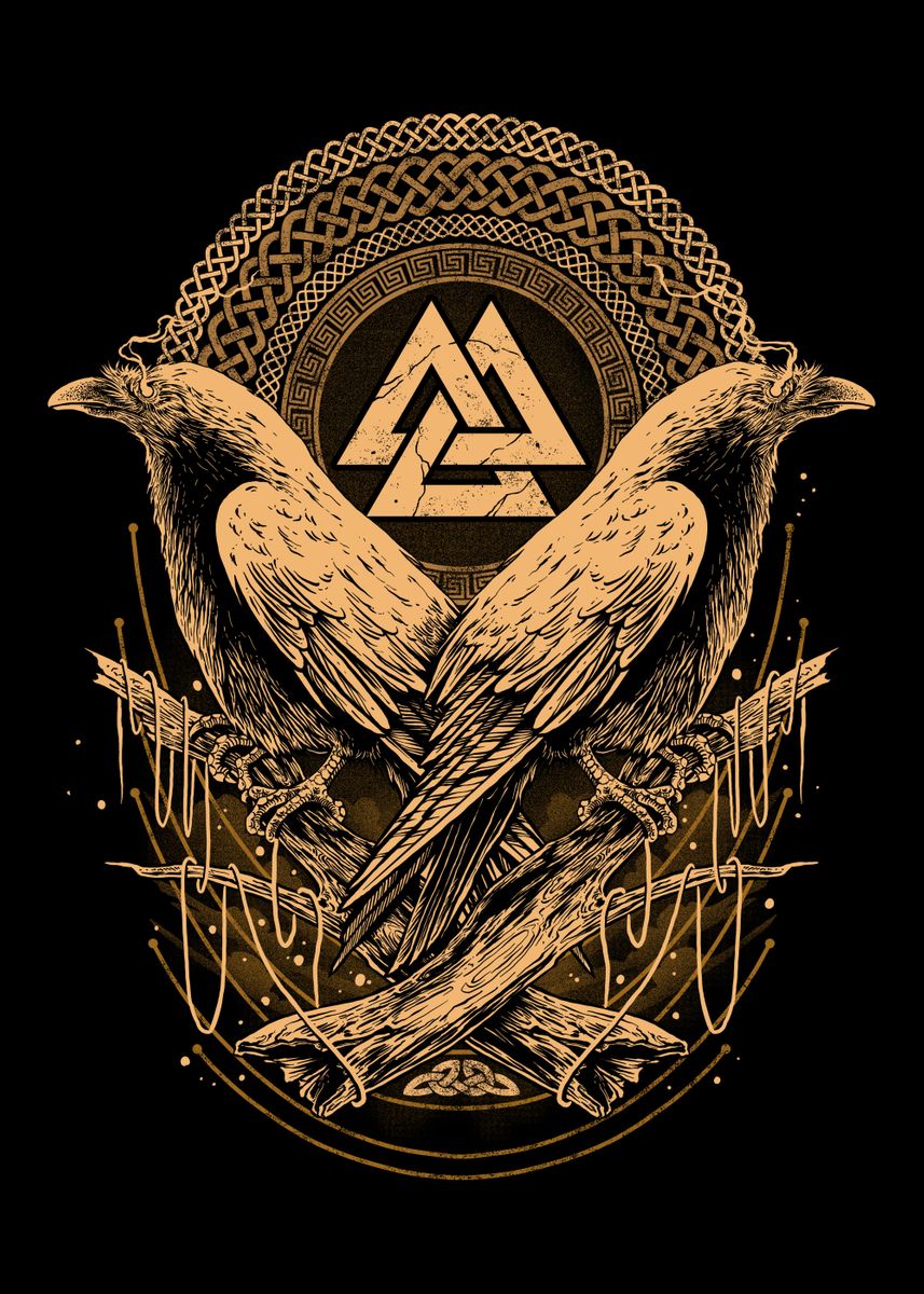 'Viking Raven Valknut Odin' Poster, picture, metal print, paint by ...