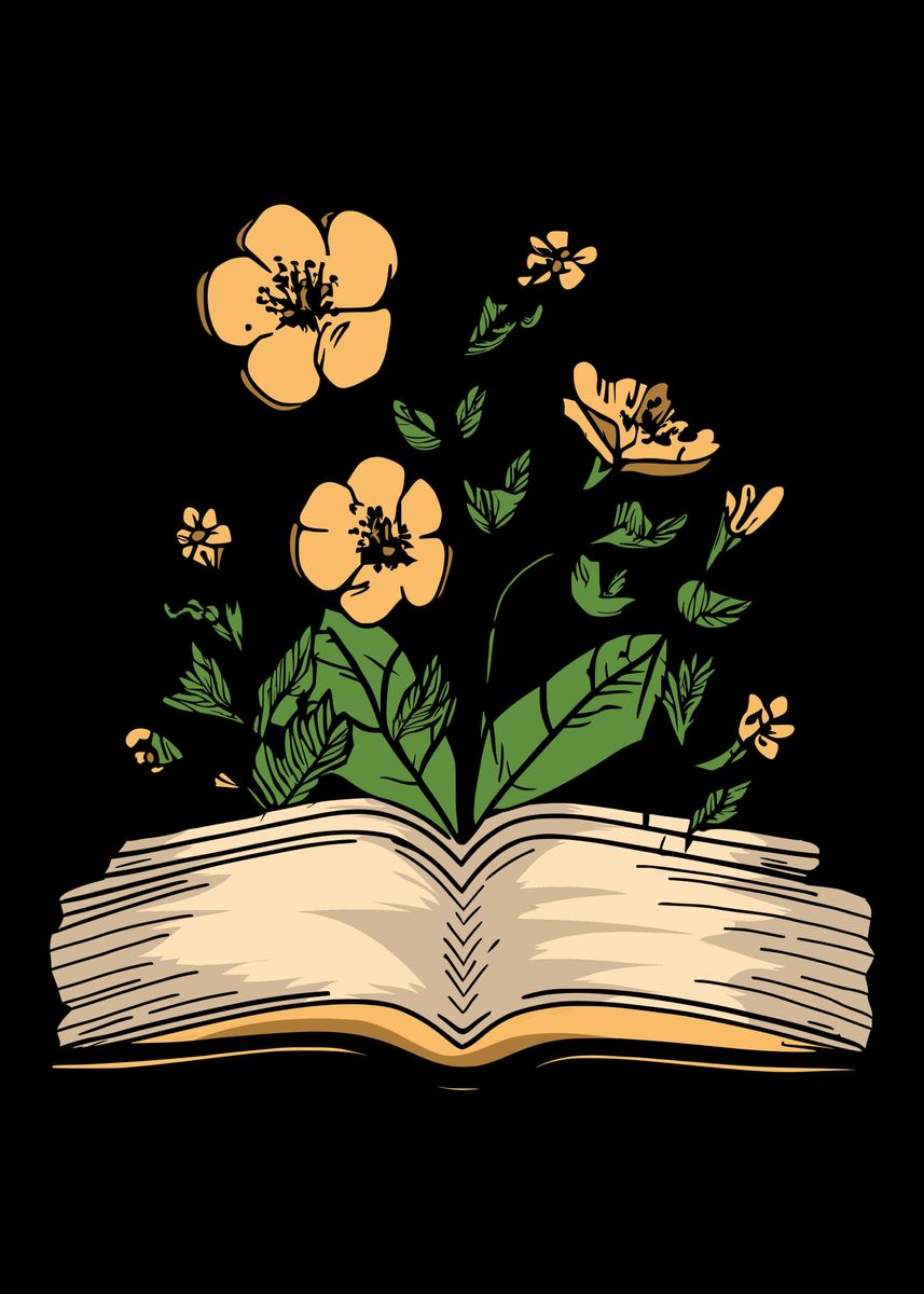 'Books Bookworm Flowers' Poster, picture, metal print, paint by ...