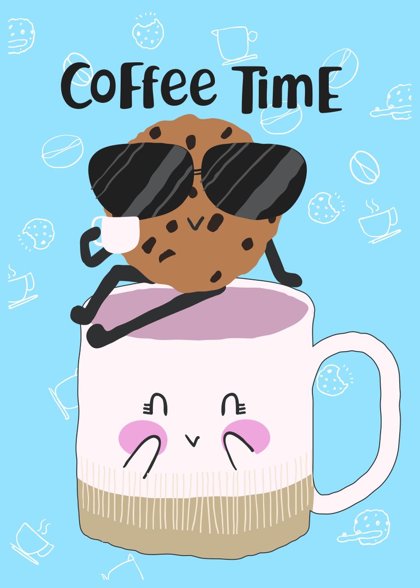 'Cute art coffee time' Poster, picture, metal print, paint by Queensy ...