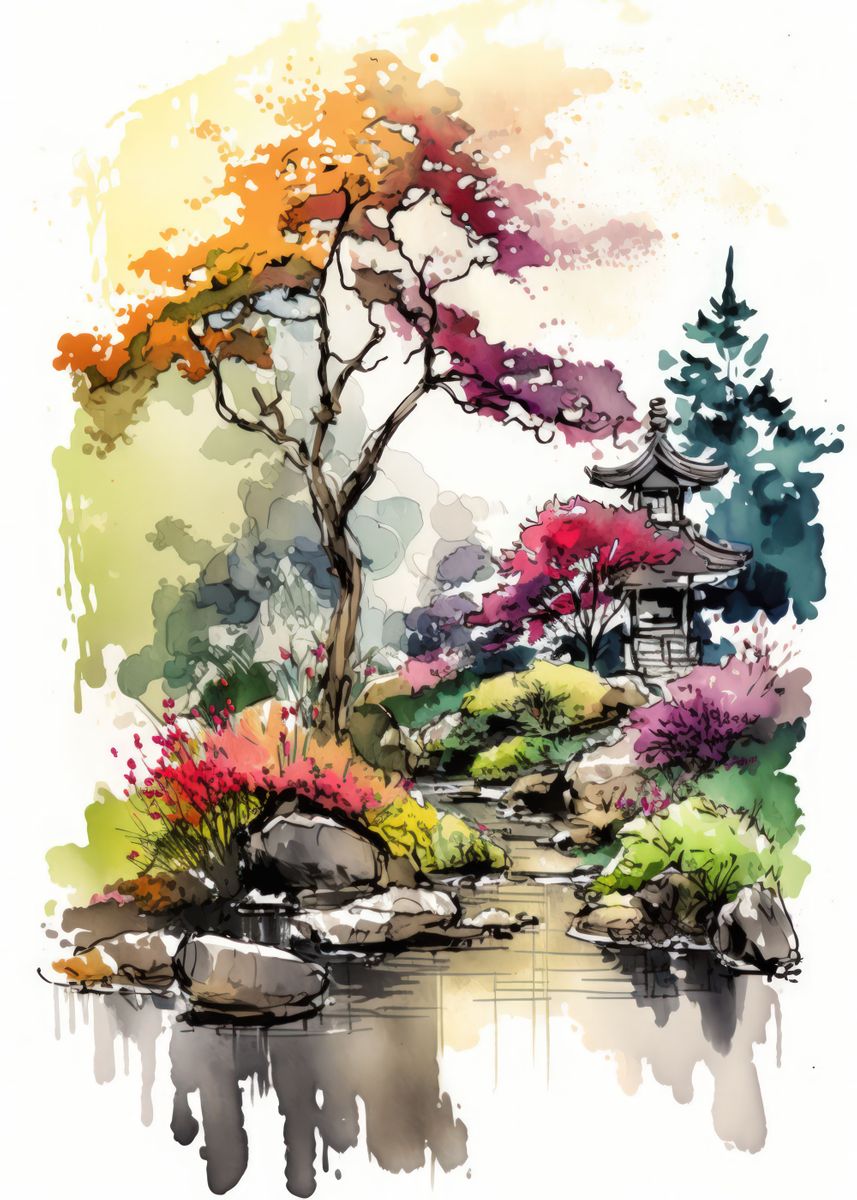 'Japanese Zen Garden' Poster, picture, metal print, paint by Usama ...