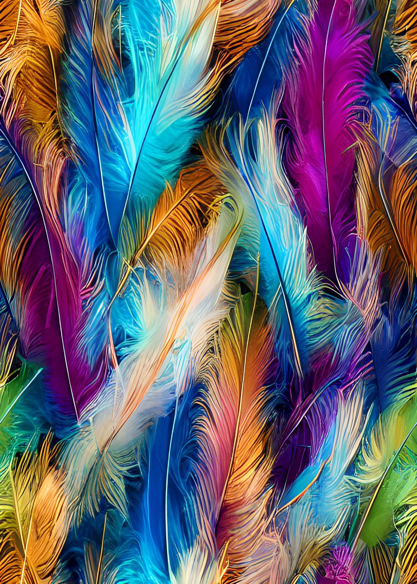 'Colorful Feathers' Poster, picture, metal print, paint by Max Ronn ...