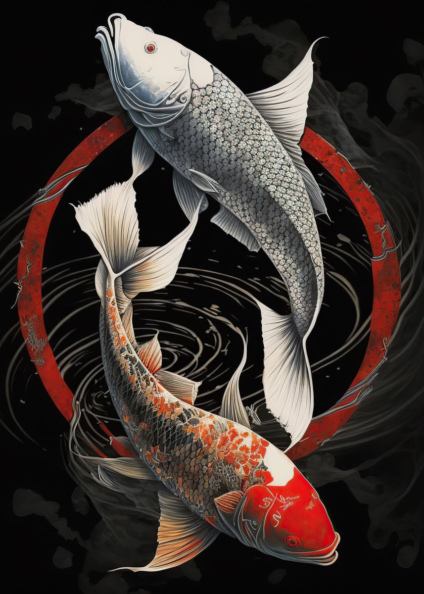 'koi fish in the lake' Poster, picture, metal print, paint by Brax Rice ...