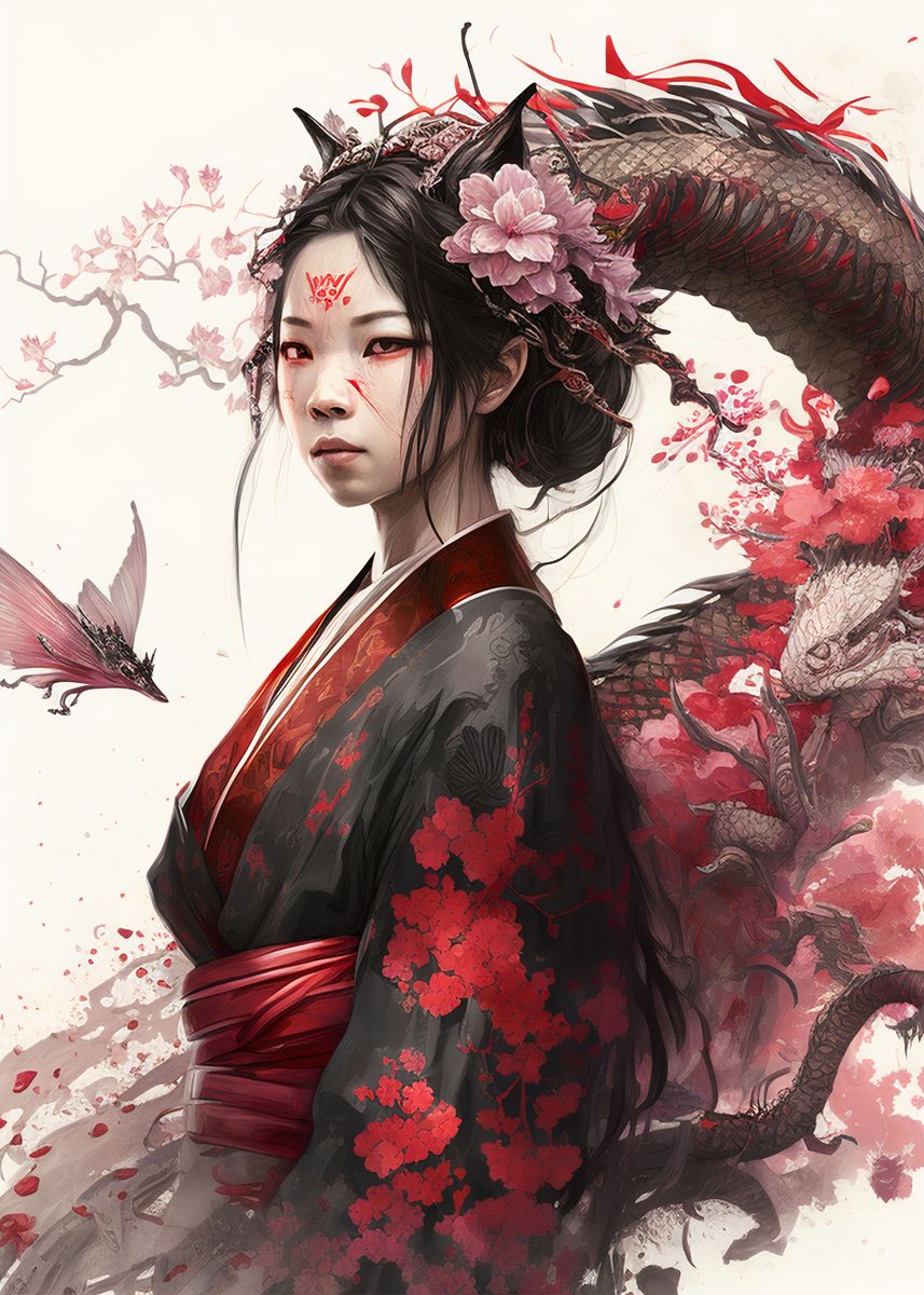 'Geisha Dragon' Poster, picture, metal print, paint by Graphic Japanese ...
