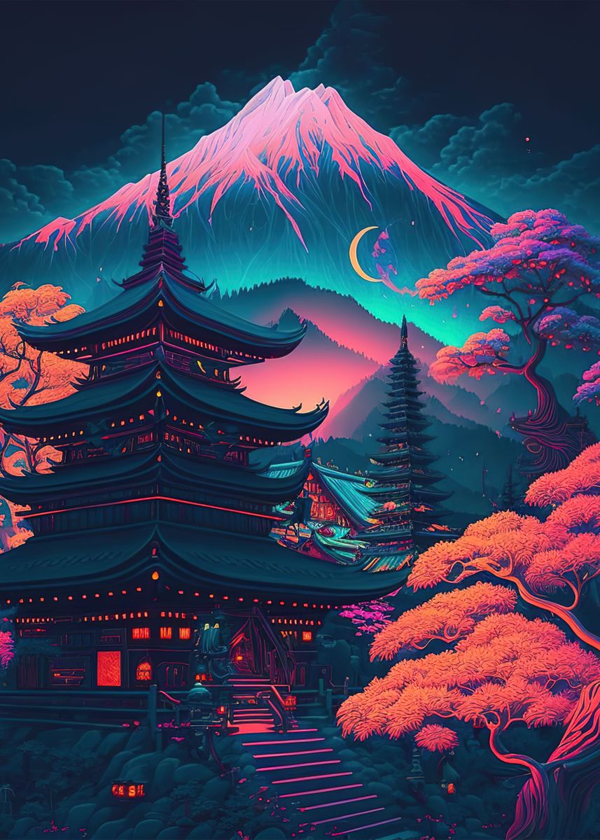 'japan landscape' Poster, picture, metal print, paint by Hari Buckner ...