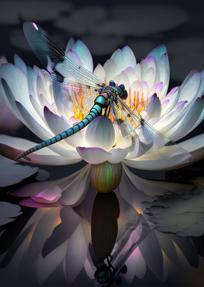 'Dragonfly And Lotus' Poster, picture, metal print, paint by Zachariah ...