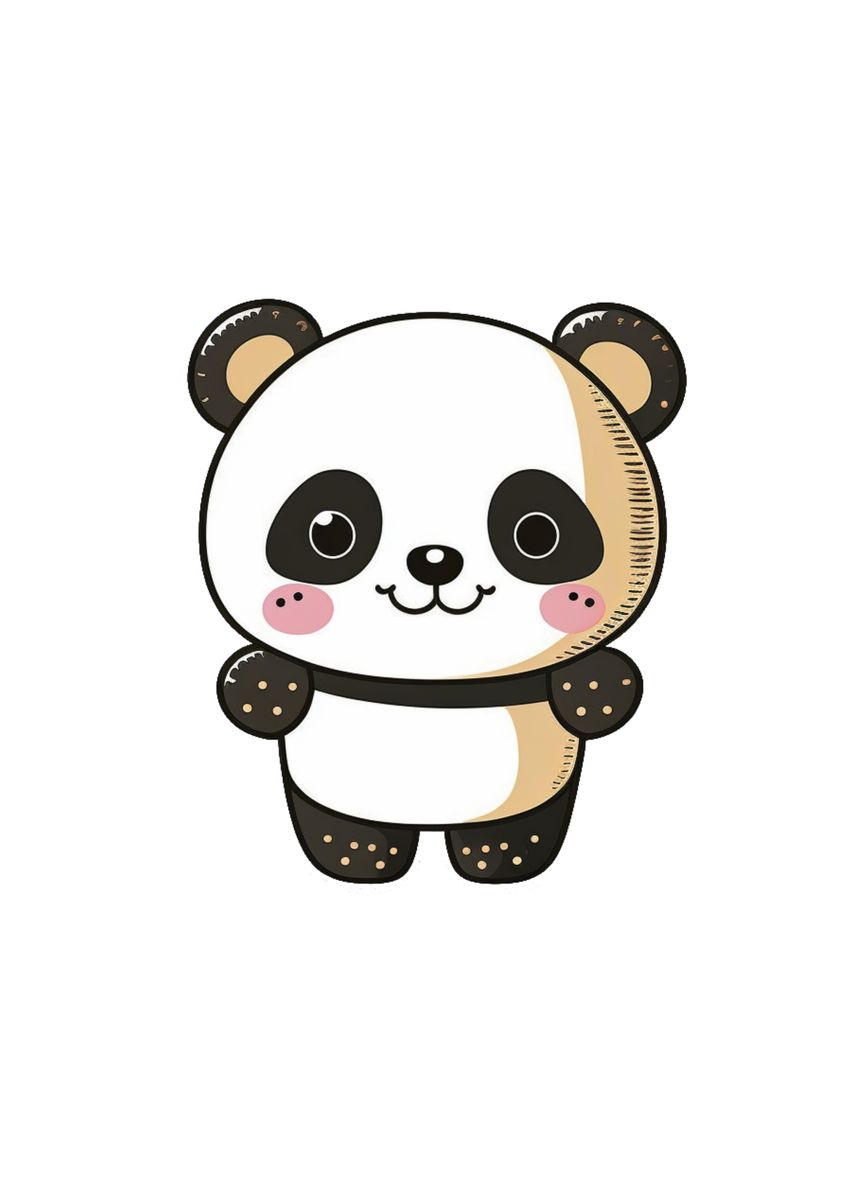 'Kawaii Cute Happy Panda' Poster, picture, metal print, paint by ...