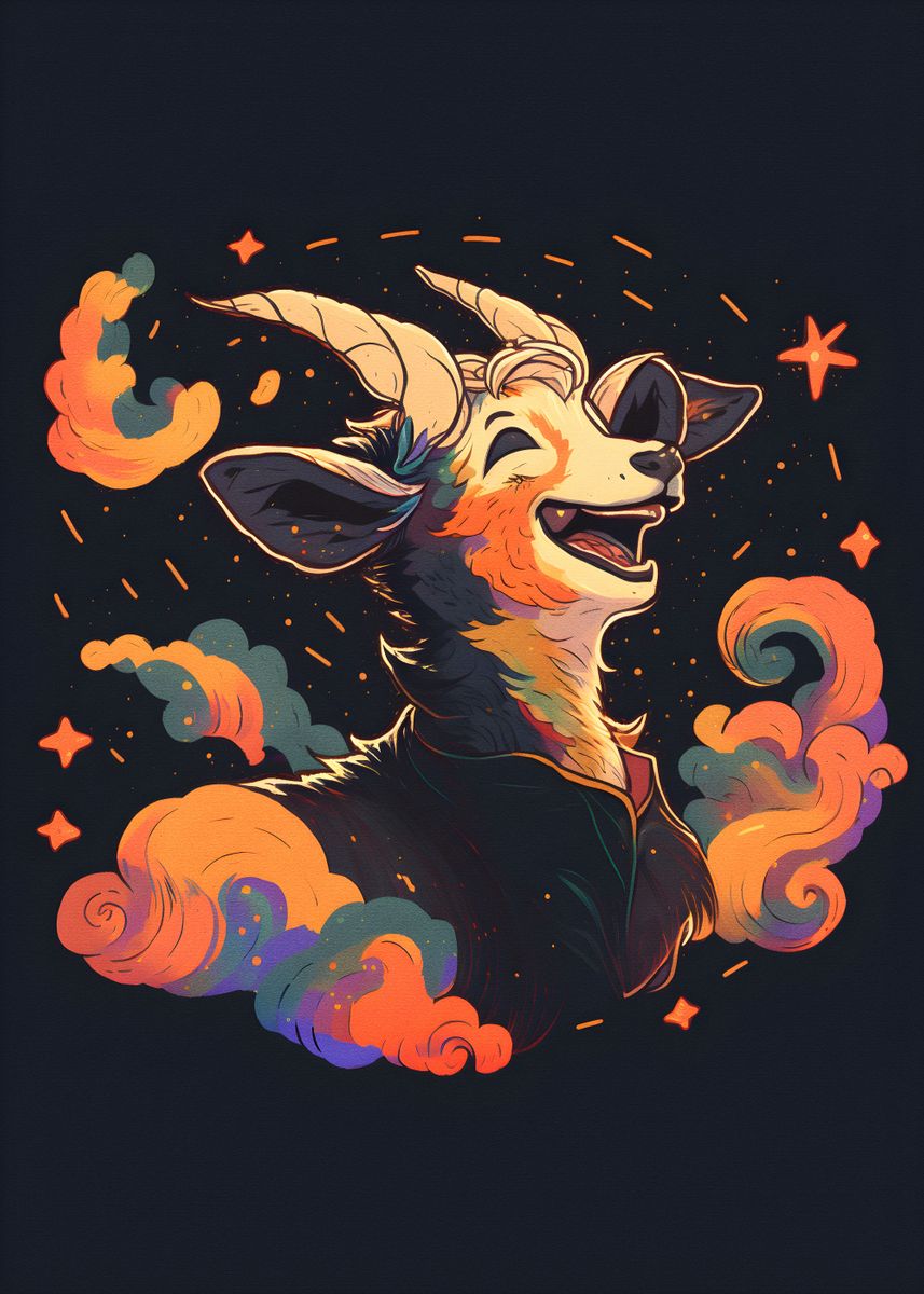 'the toothless goat laugh' Poster, picture, metal print, paint by ...