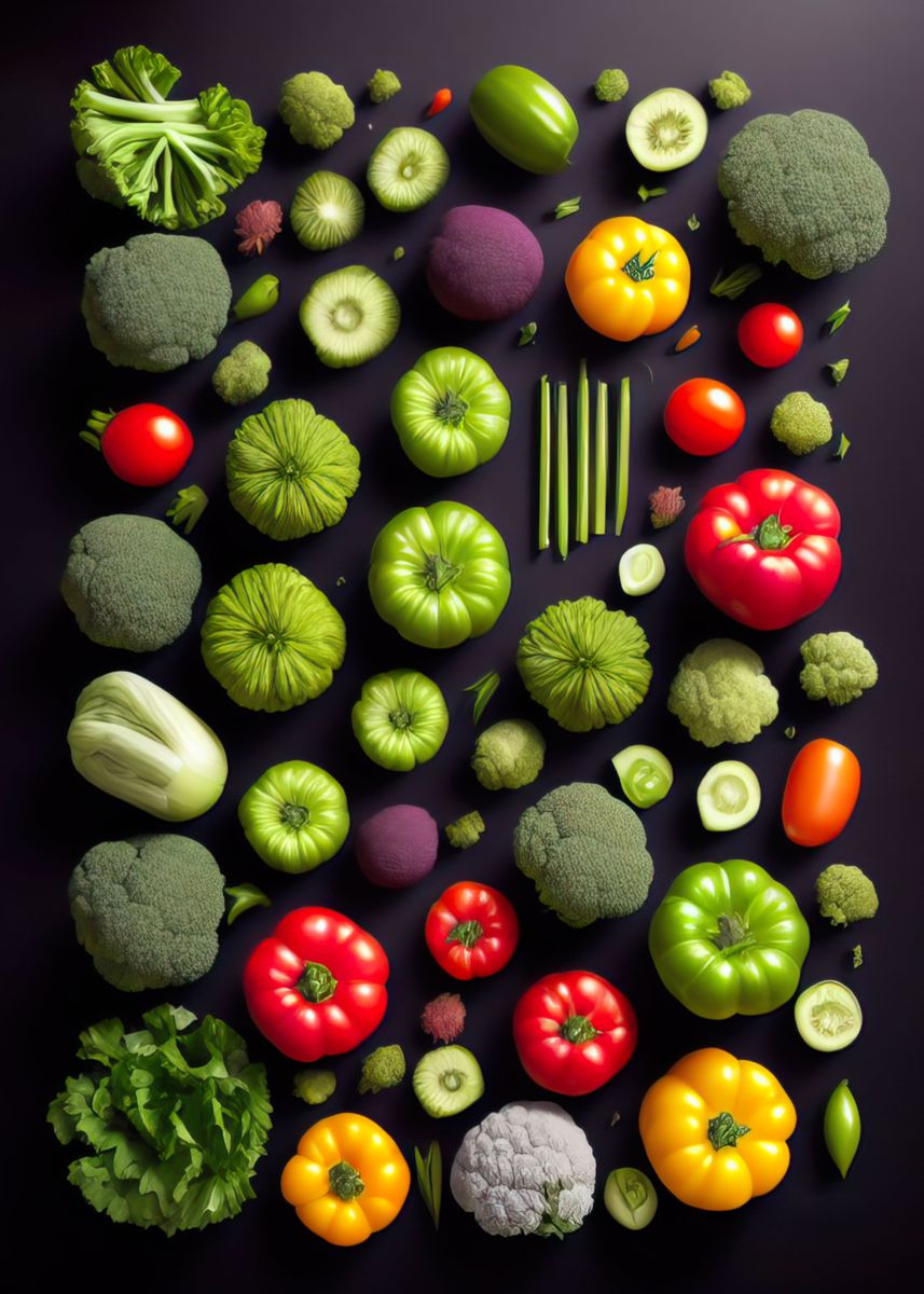 'Vegetable Display' Poster, picture, metal print, paint by Haru Udu ...