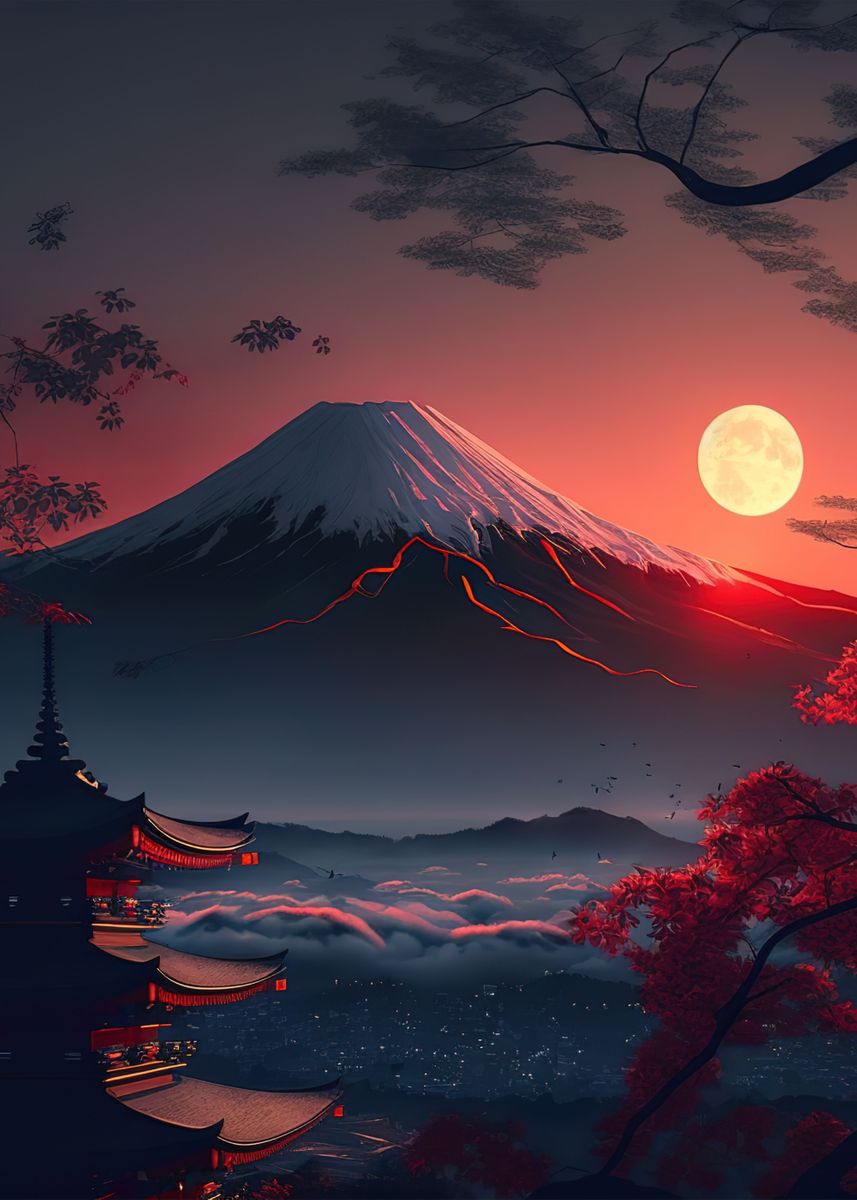 'japanese in mount fuji' Poster, picture, metal print, paint by Hari ...