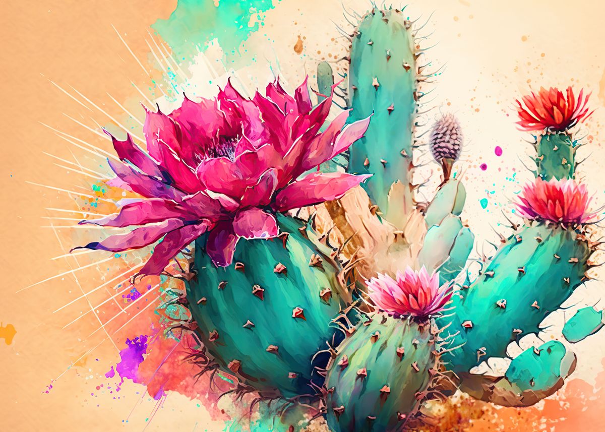 'Colorful Cactus ' Poster by Silhouette Anime Art | Displate