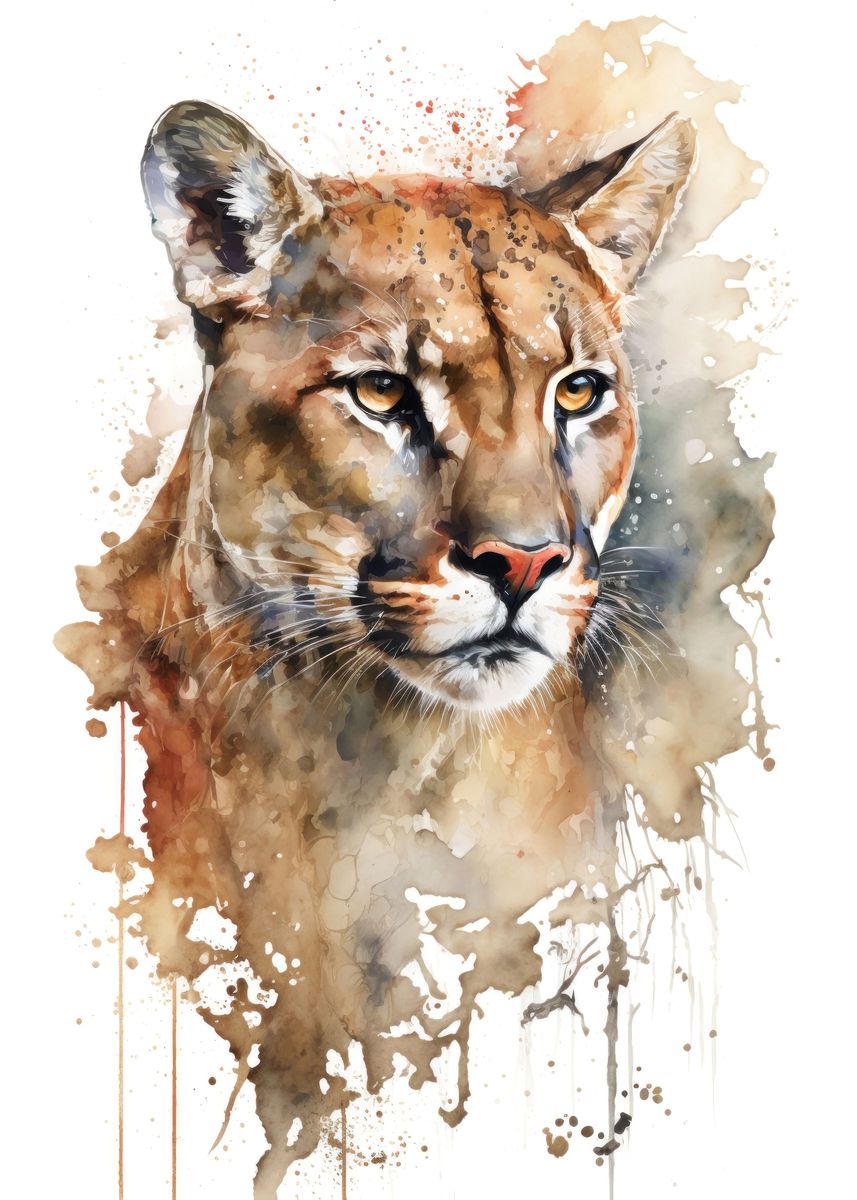 'Cougar in watercolor' Poster, picture, metal print, paint by Byrdyak ...