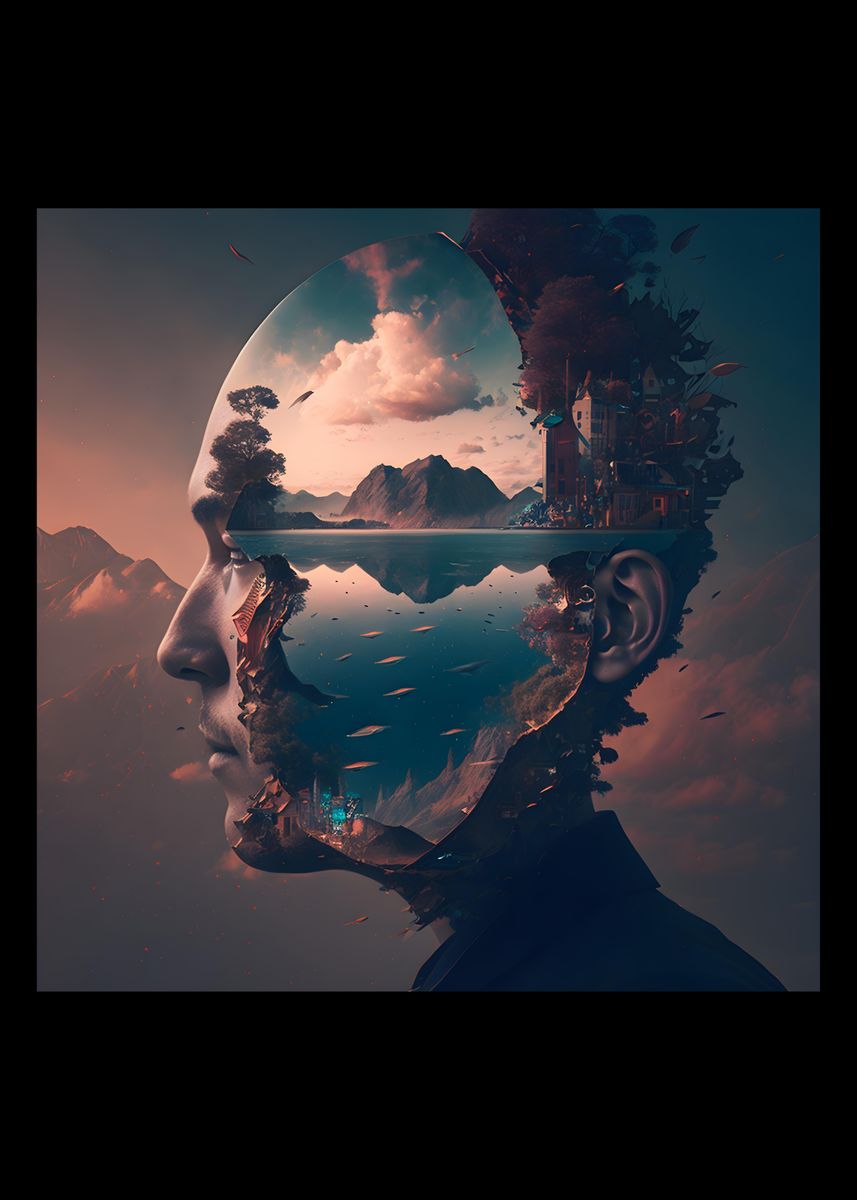 'Head With a Landscape' Poster, picture, metal print, paint by ...