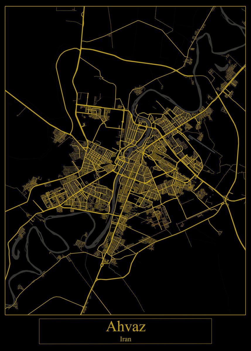 'Ahvaz Iran Gold Map' Poster by Zake Yonkou | Displate