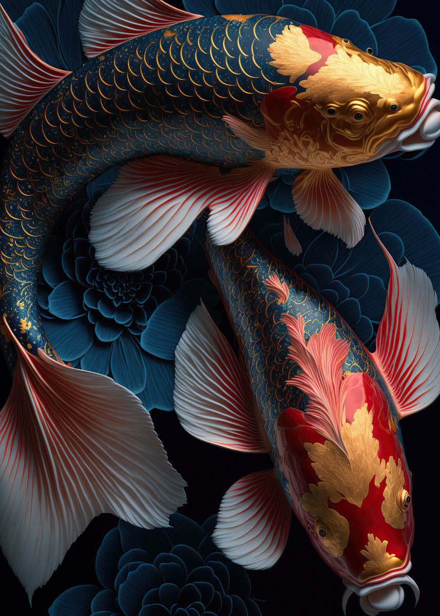 'koi fish in the lake' Poster, picture, metal print, paint by Brax Rice ...