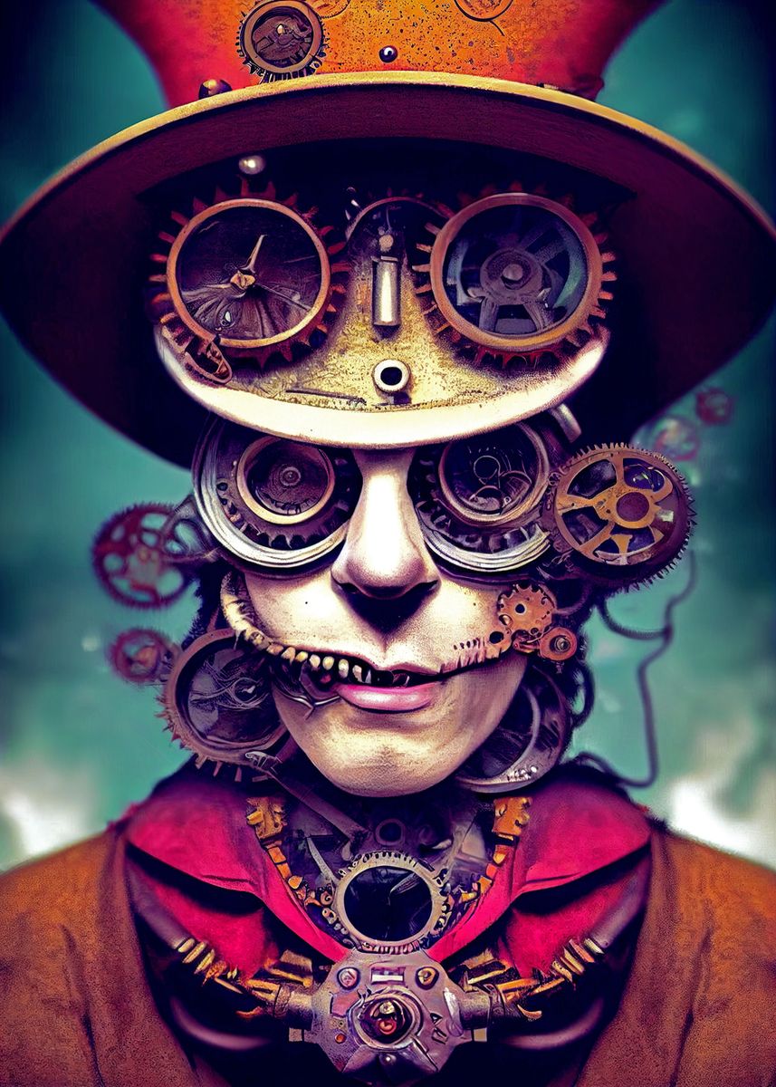 '30 Steampunk Evil Clown' Poster, picture, metal print, paint by Ralph ...