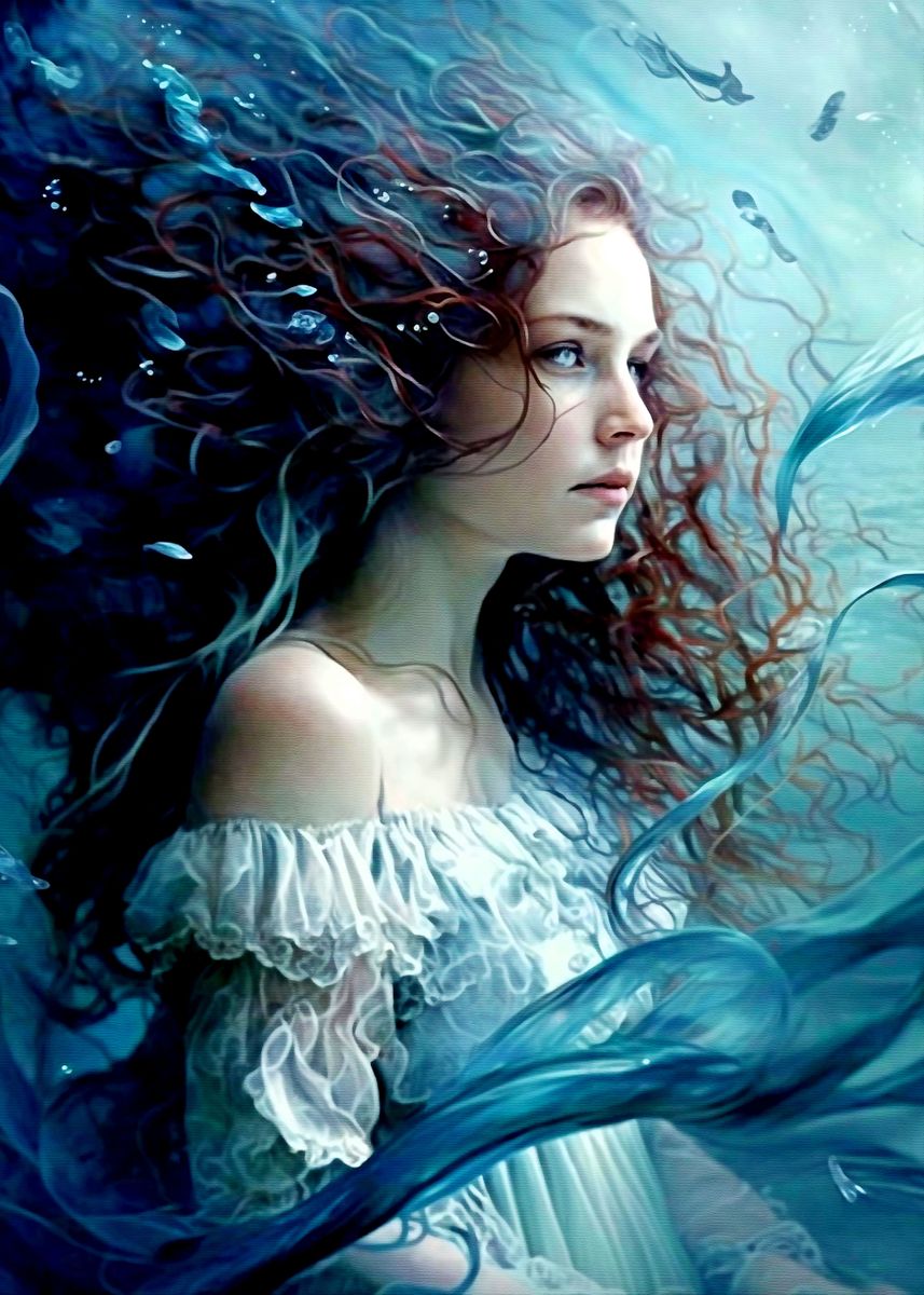 'Ocean Girl' Poster, picture, metal print, paint by mane kine | Displate