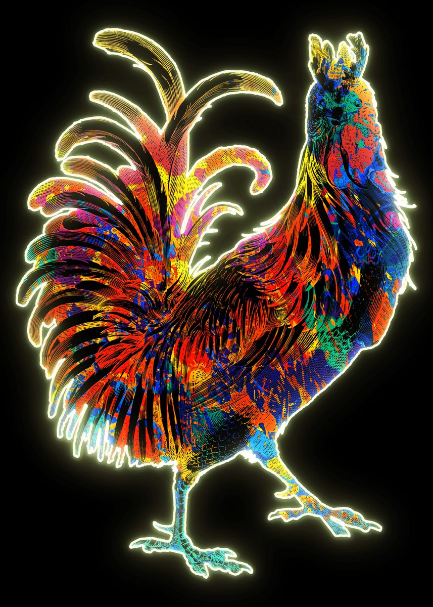 'Rooster' Poster, picture, metal print, paint by Morgan Moorhead | Displate