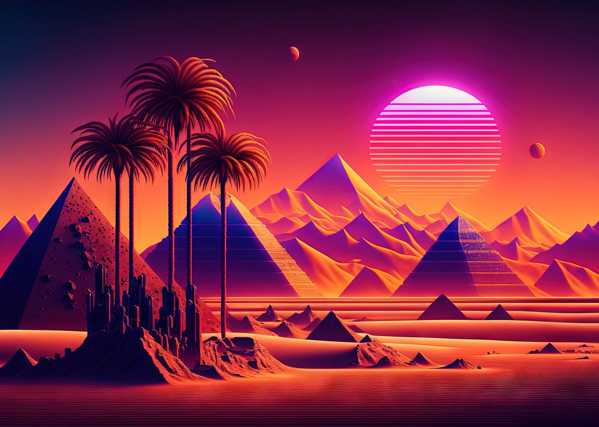 'A Retro Pyramid Landscape' Poster by MulletMonkey | Displate