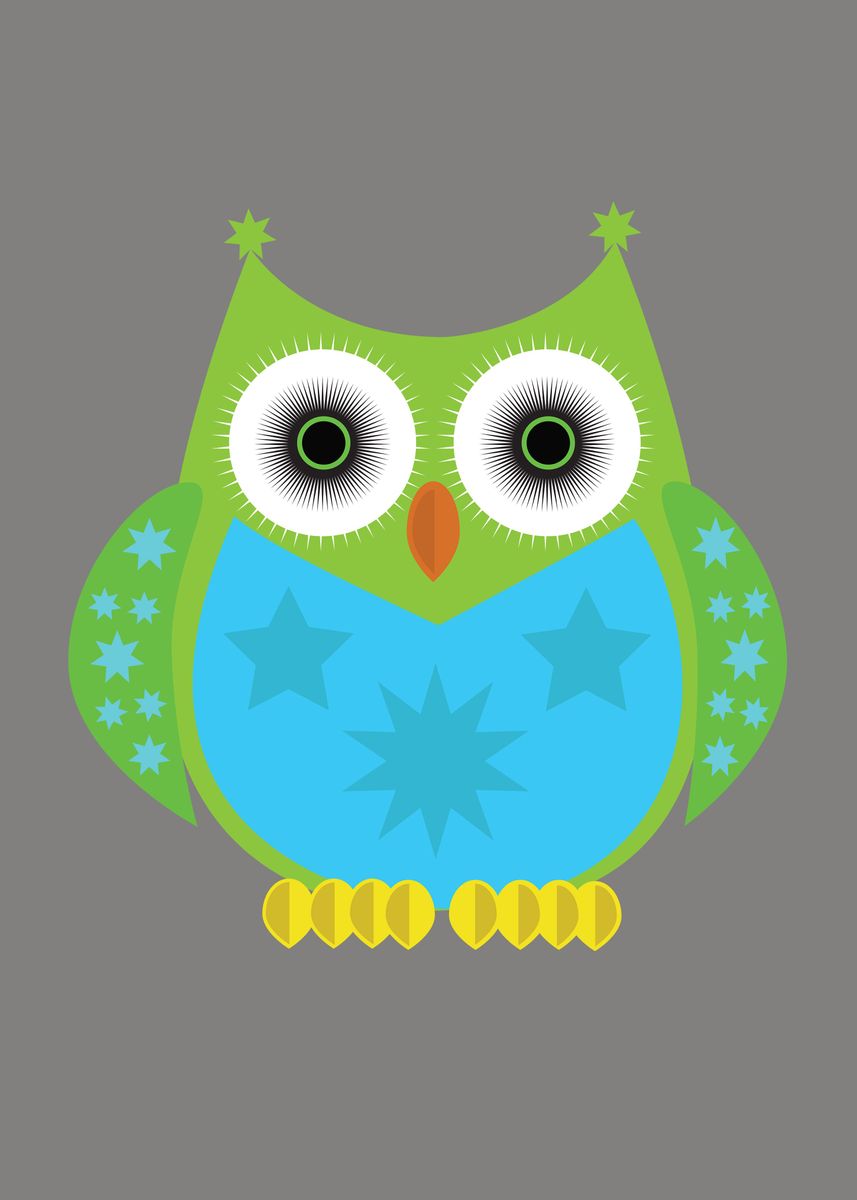 'Star Owl Green Blue' Poster, picture, metal print, paint by Adamzworld ...