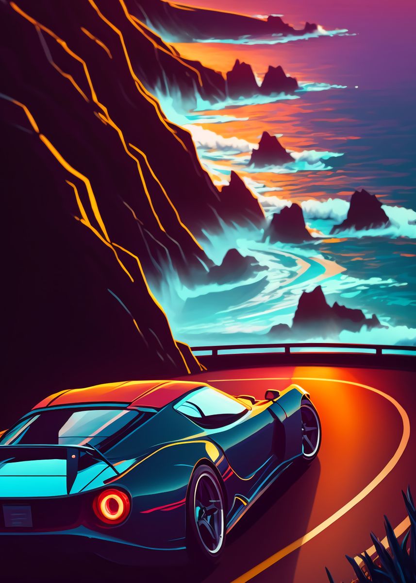 'Racing Car Sports Mountain' Poster, picture, metal print, paint by ...