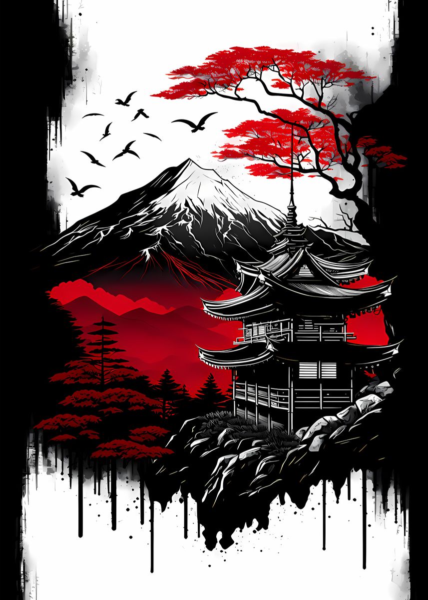 'Japanese Architecture Ink' Poster, picture, metal print, paint by Jay ...