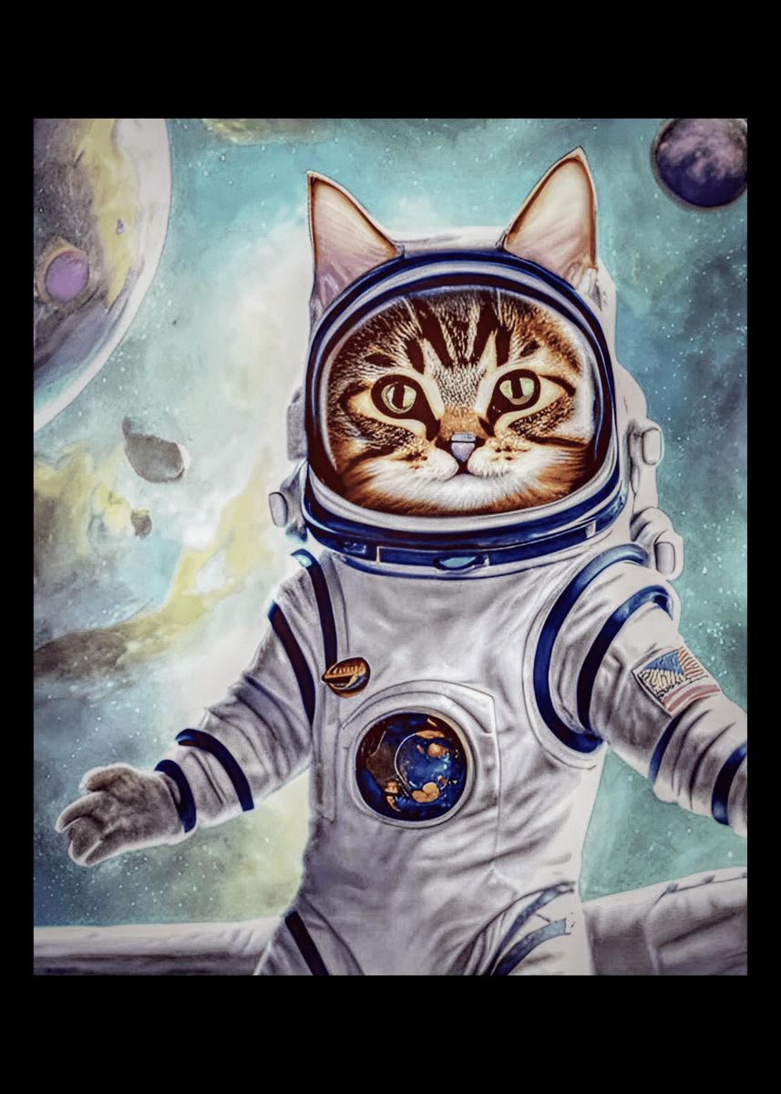 'Cat Cats Astronaut Space' Poster, picture, metal print, paint by ...