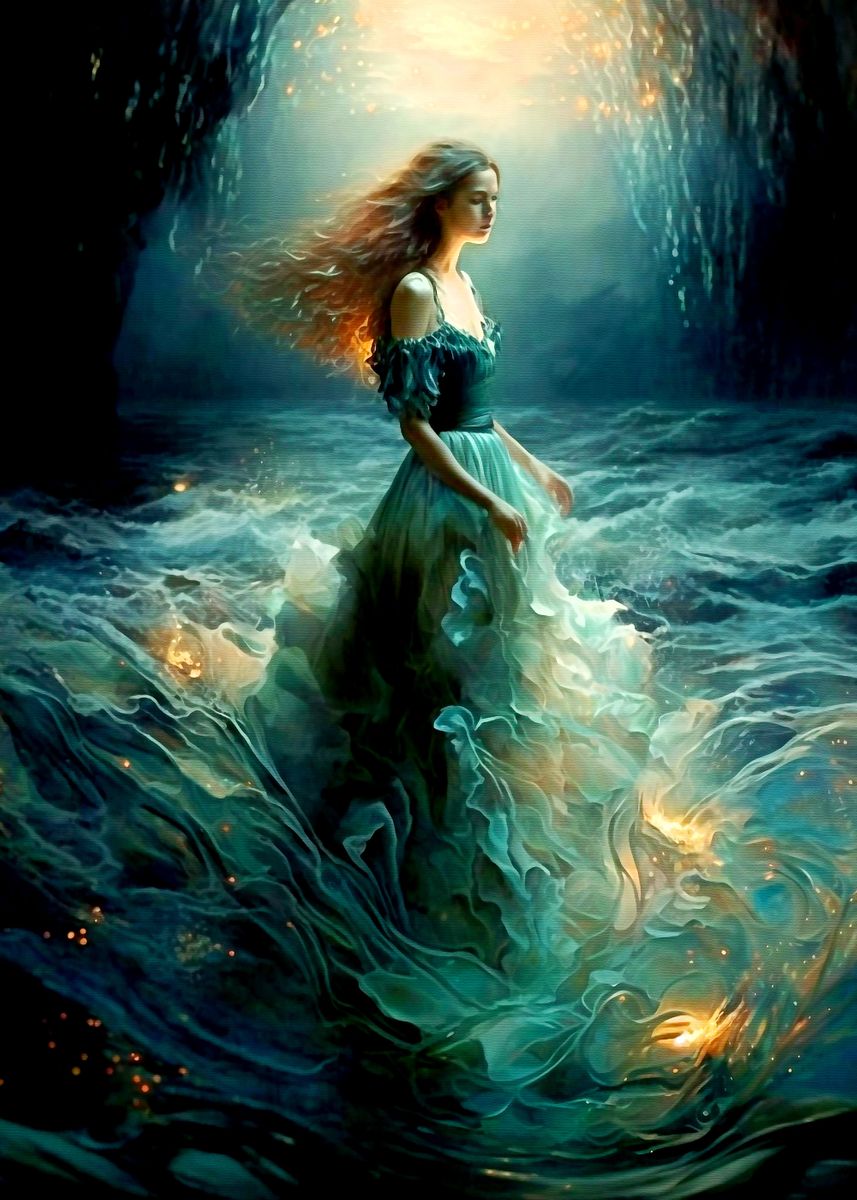 'Ocean Girl' Poster, picture, metal print, paint by mane kine | Displate