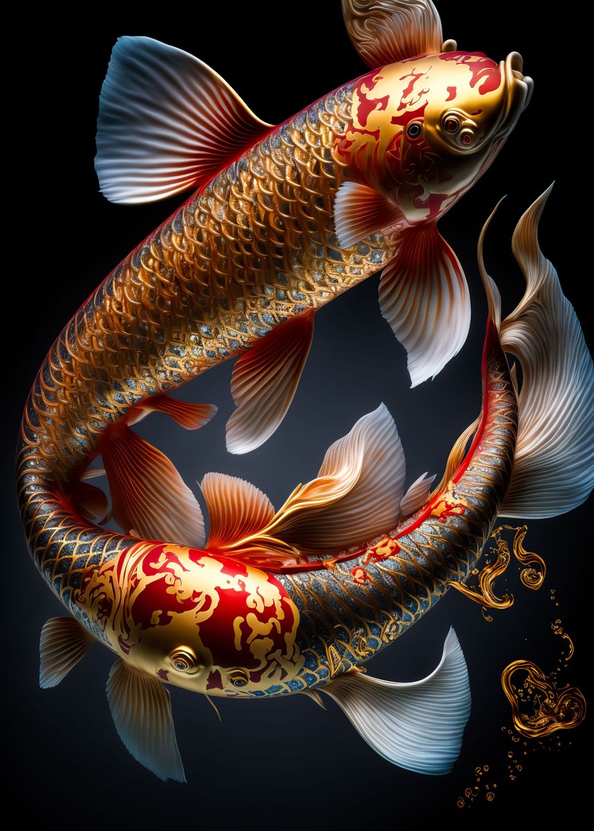 'koi fish in the lake' Poster, picture, metal print, paint by Brax Rice ...