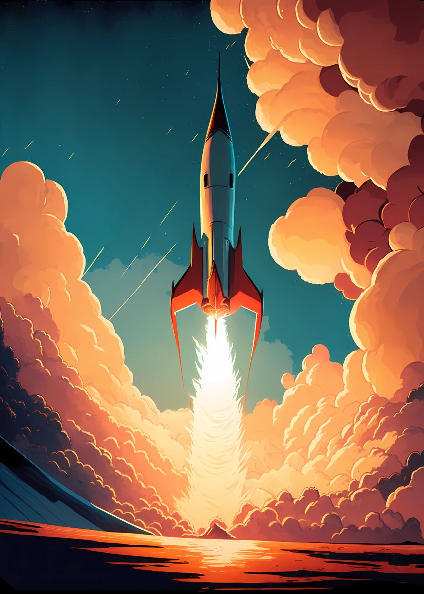 'Rocket launch into space' Poster, picture, metal print, paint by ...