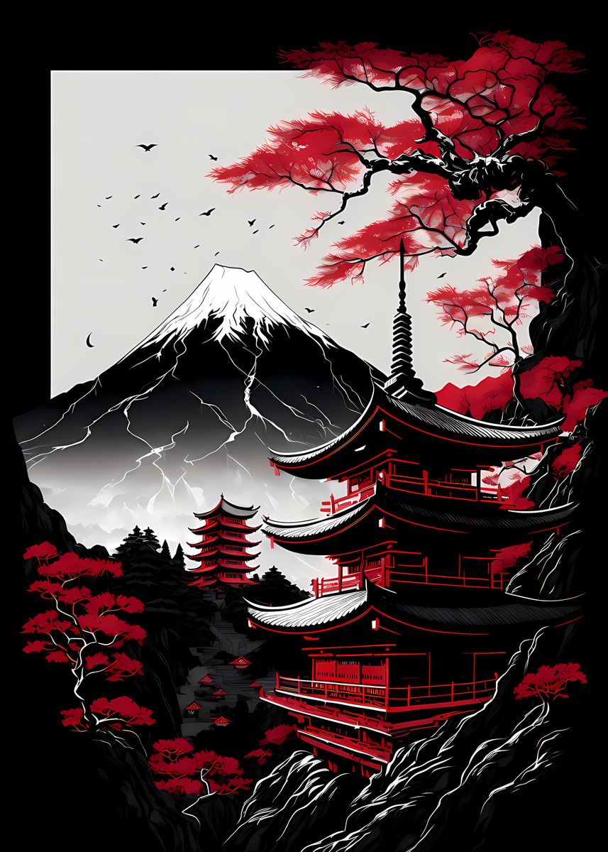 'Japanese Architecture Ink' Poster, picture, metal print, paint by Jay ...