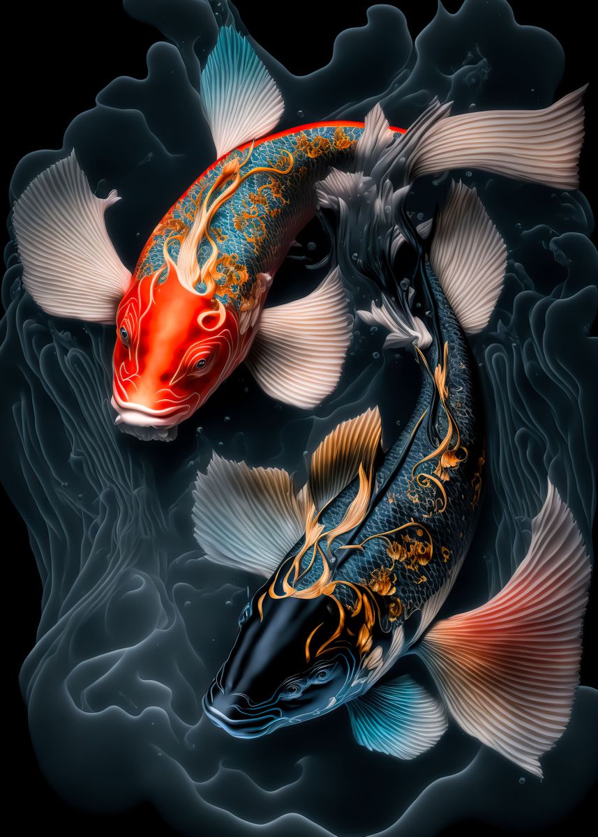 'koi fish in the lake' Poster, picture, metal print, paint by Brax Rice ...