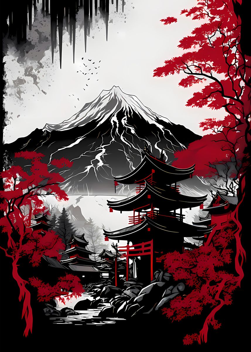 'Japanese Architecture Ink' Poster, picture, metal print, paint by Jay ...