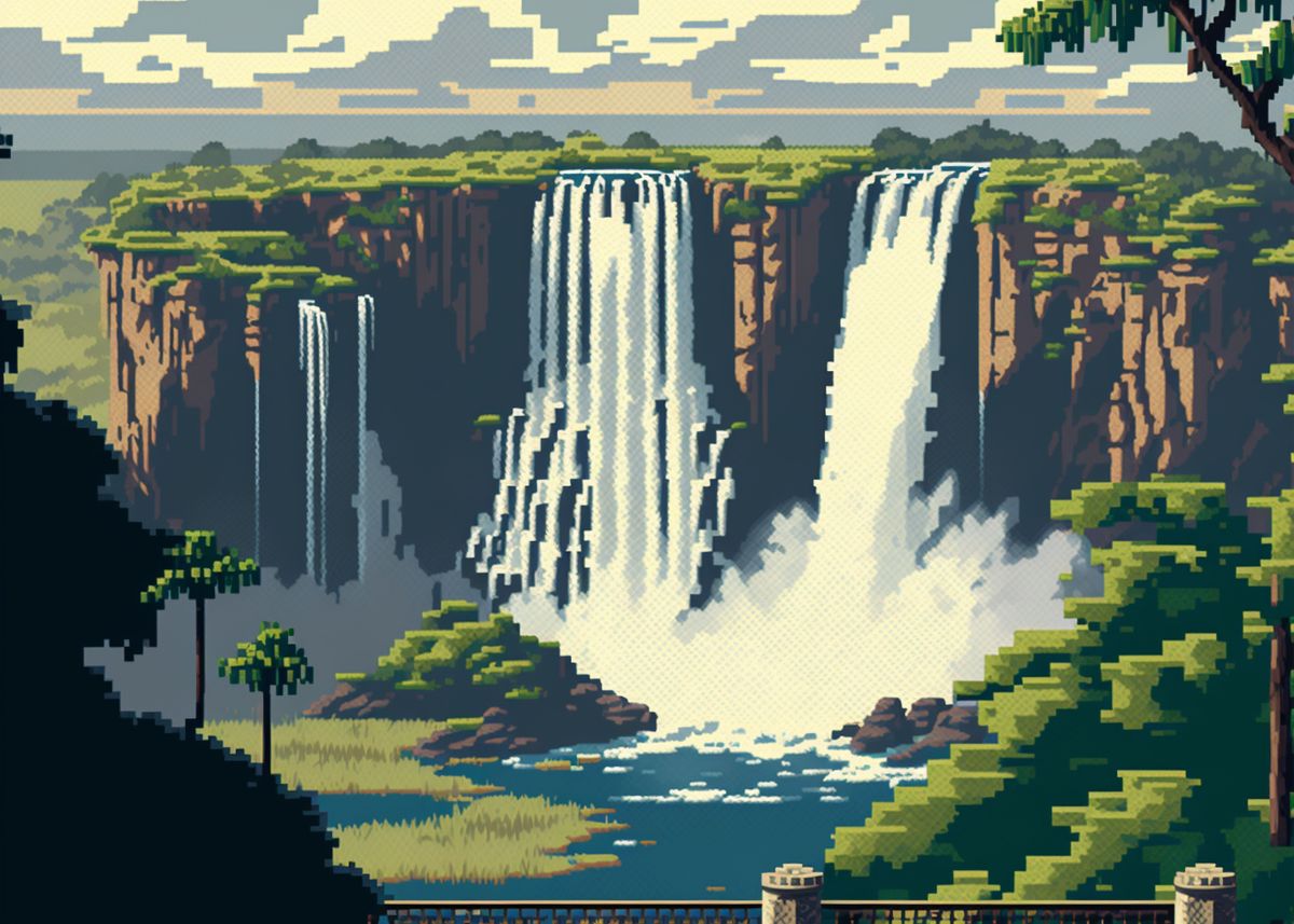 '16bit The Victoria Falls' Poster by Illustration Art | Displate