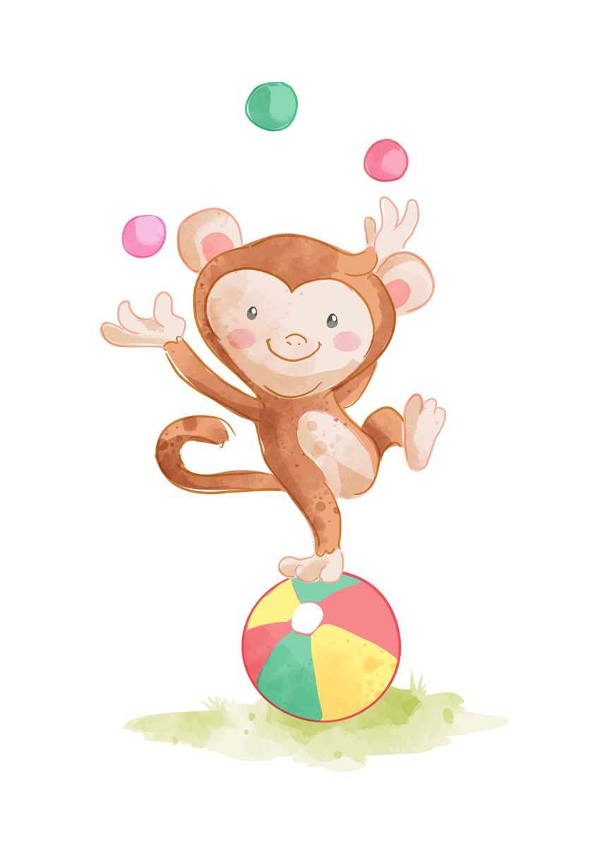 'Cute cartoon monkey' Poster, picture, metal print, paint by Lloyd ...