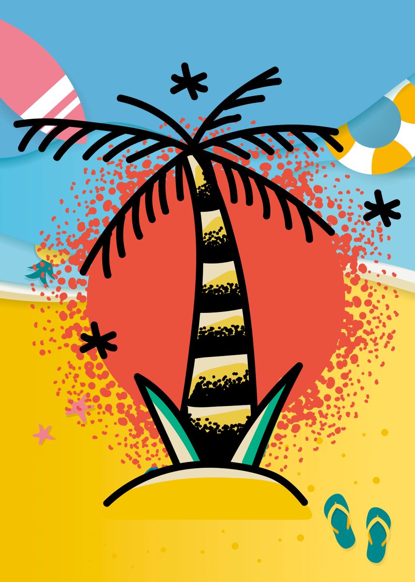 'Palm Tree Sunset' Poster, picture, metal print, paint by NIZAM KHAN ...