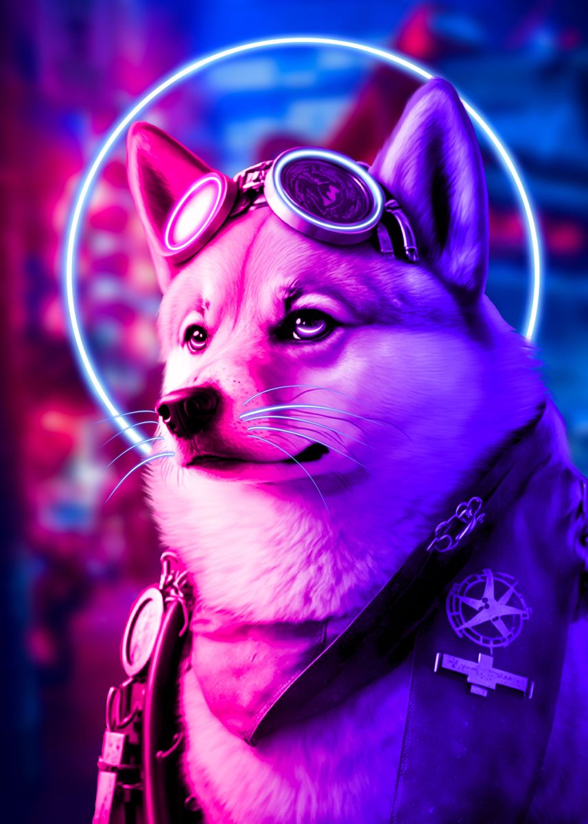 'dog cyberpunk' Poster, picture, metal print, paint by sinnois | Displate