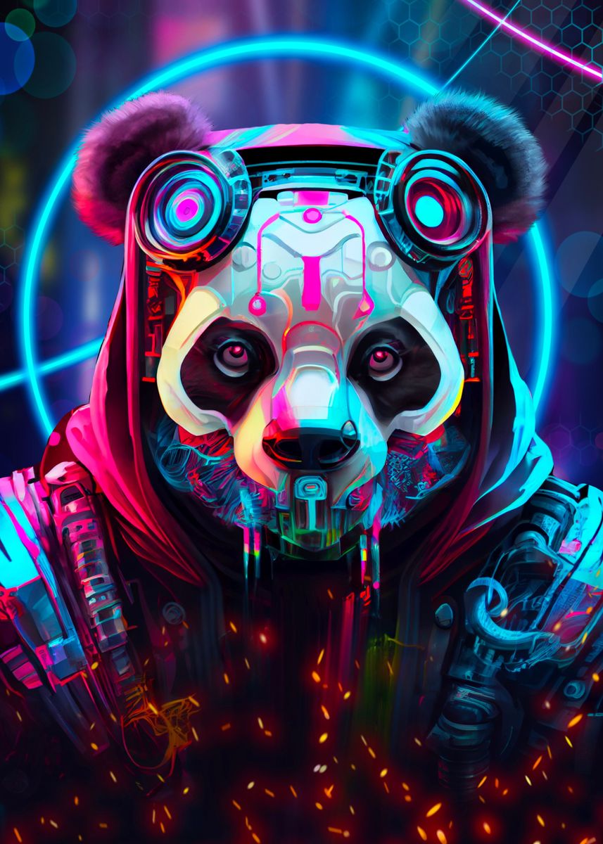 'Panda cyberpunk' Poster, picture, metal print, paint by sinnois | Displate