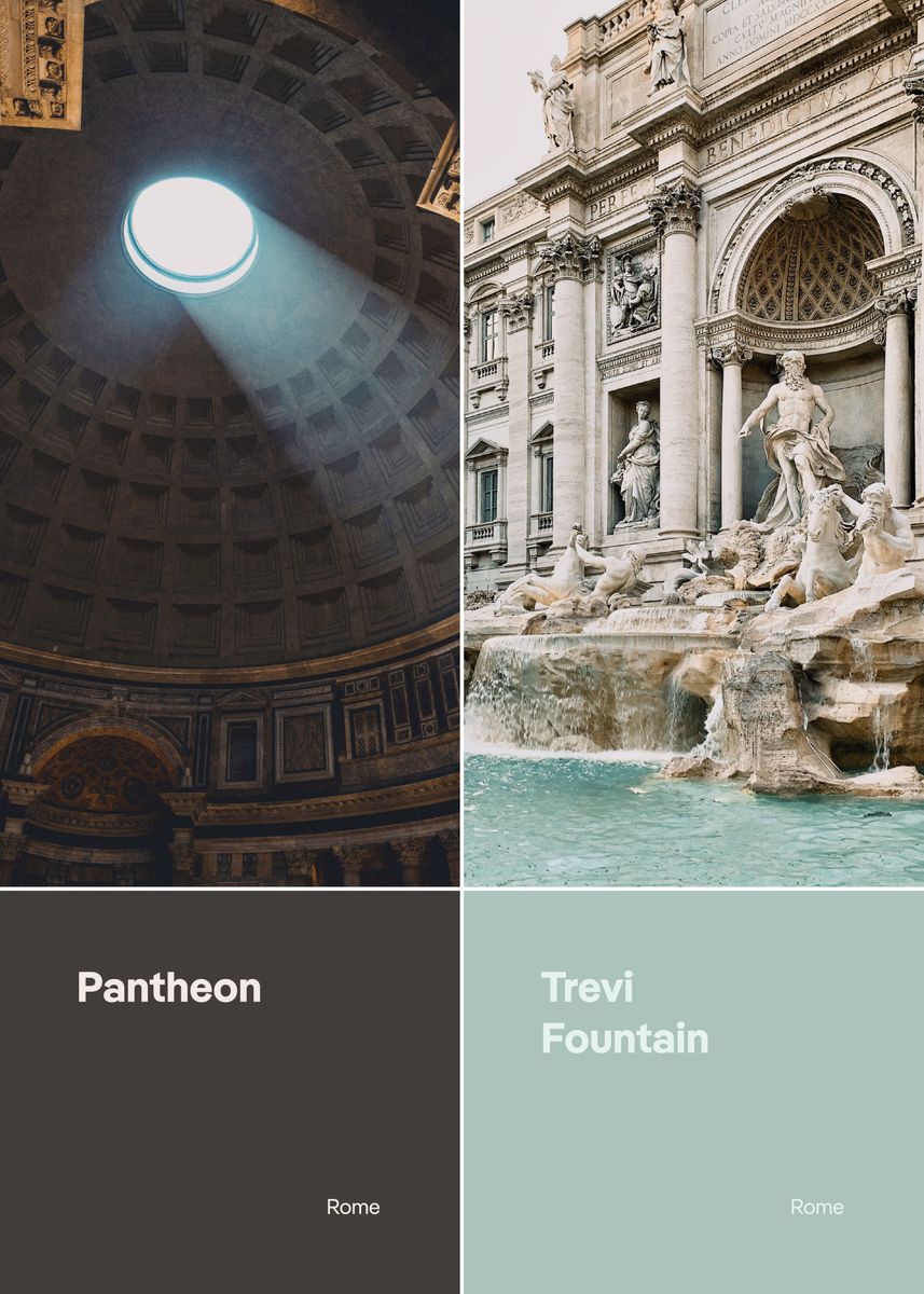 'Trevi and Pantheon Rome' Poster, picture, metal print, paint by ...