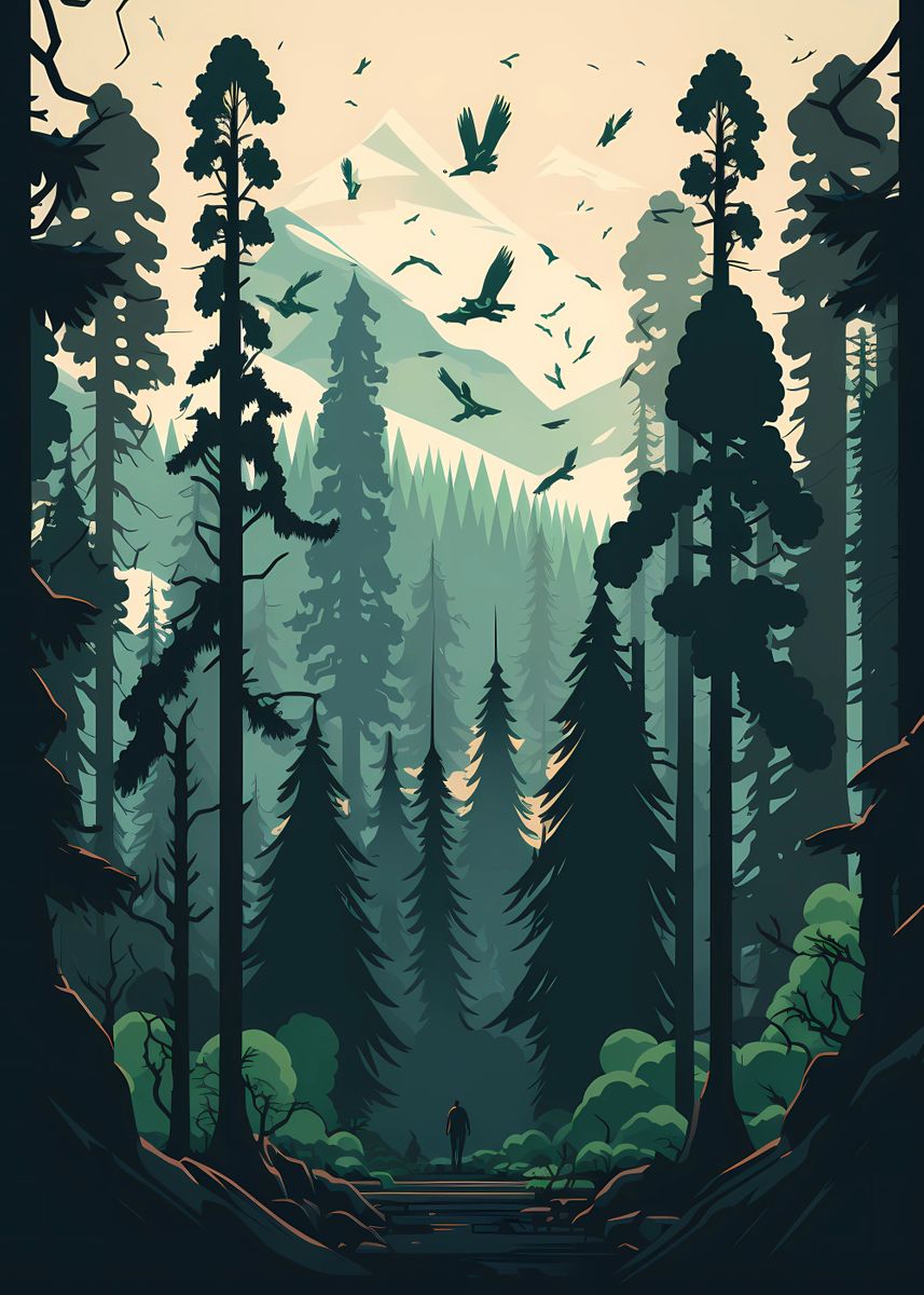 'Tall Forest Landscape' Poster, picture, metal print, paint by Epsilite ...
