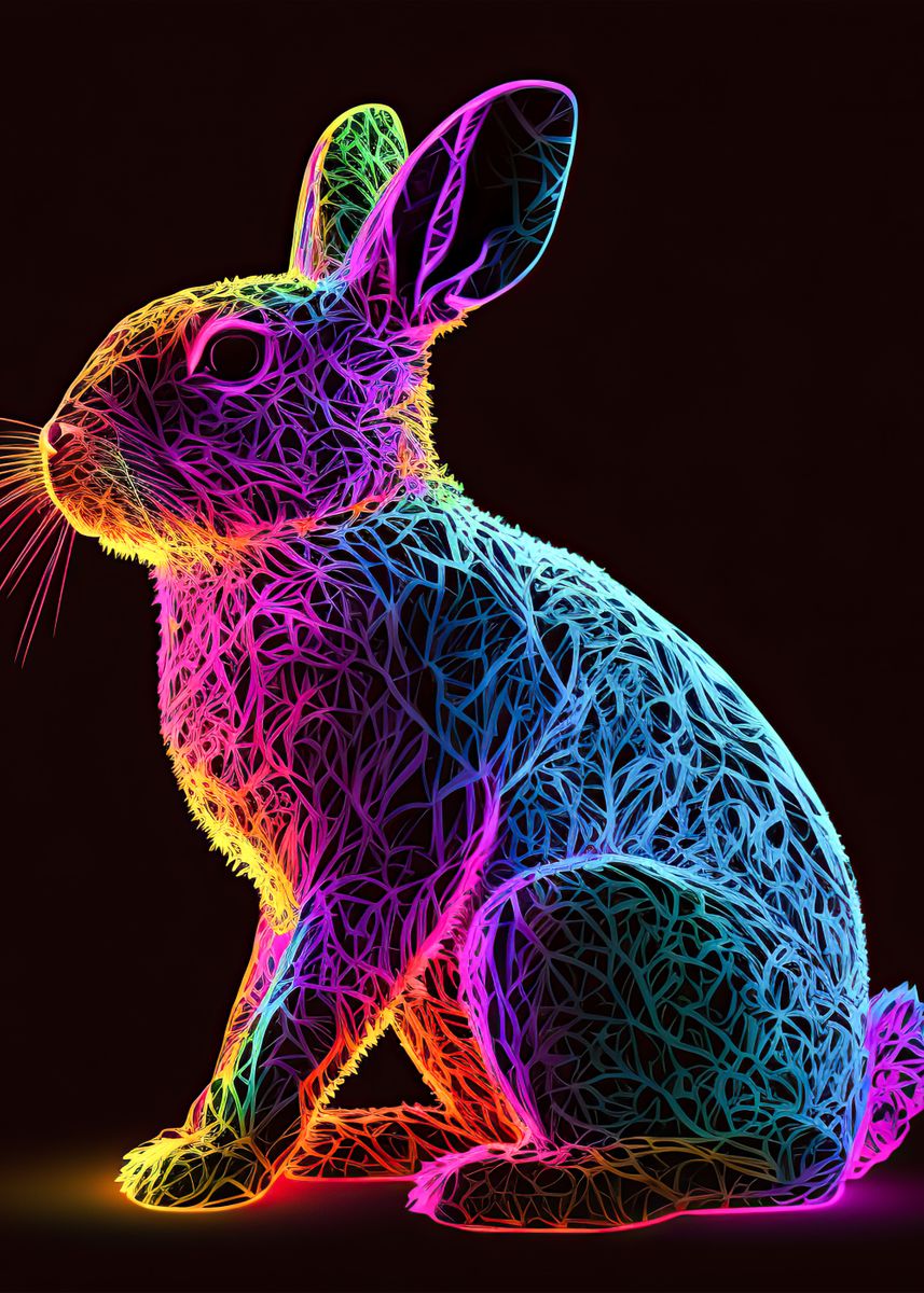'Rabbit neon' Poster, picture, metal print, paint by Donnell Dale ...