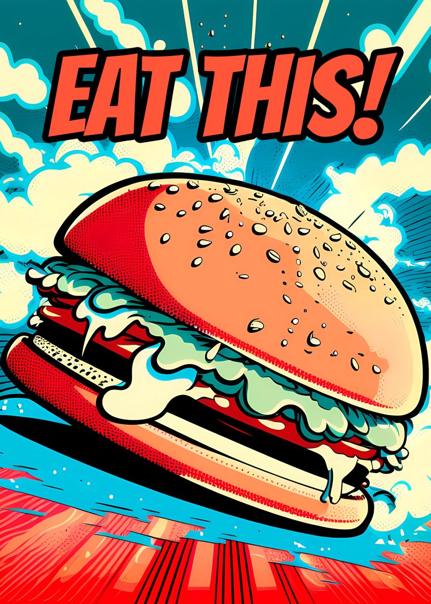 'Tasty Cartoon Burger Art' Poster, picture, metal print, paint by ...
