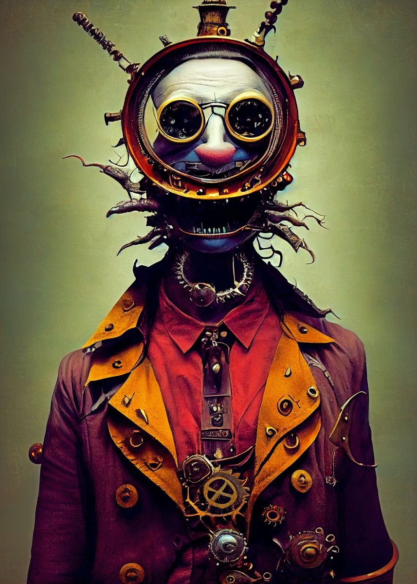 '25 Steampunk Evil Clown' Poster, picture, metal print, paint by Ralph ...