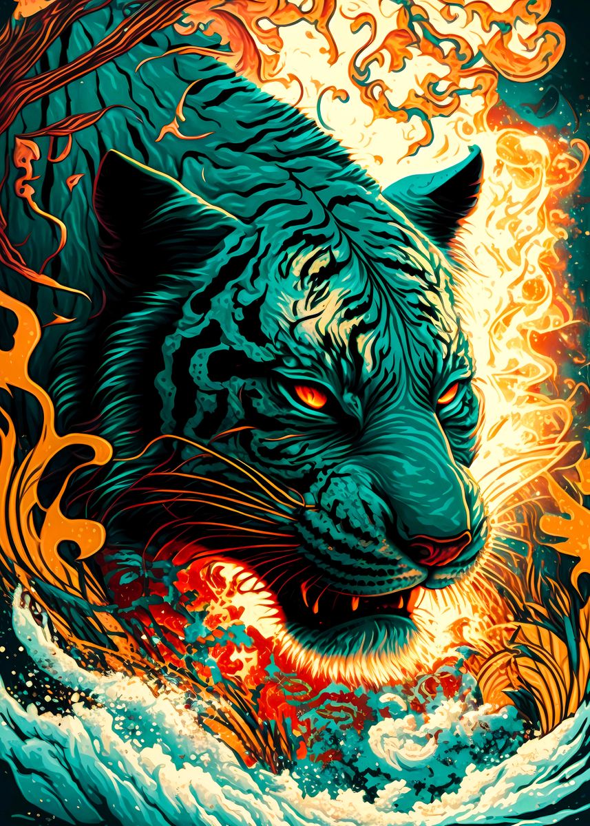 'Tiger' Poster, picture, metal print, paint by Teddy Studio | Displate