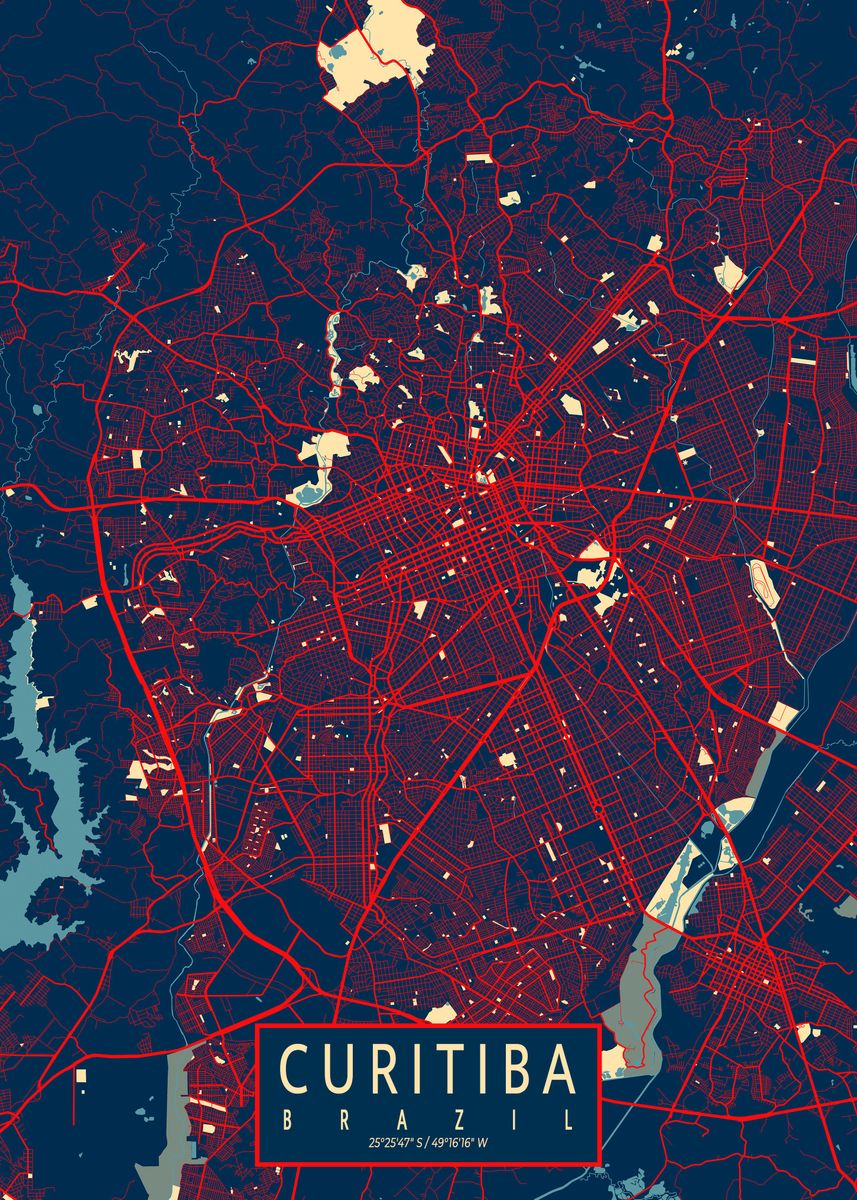 'Curitiba City Map Hope' Poster, picture, metal print, paint by deMAP Studio | Displate