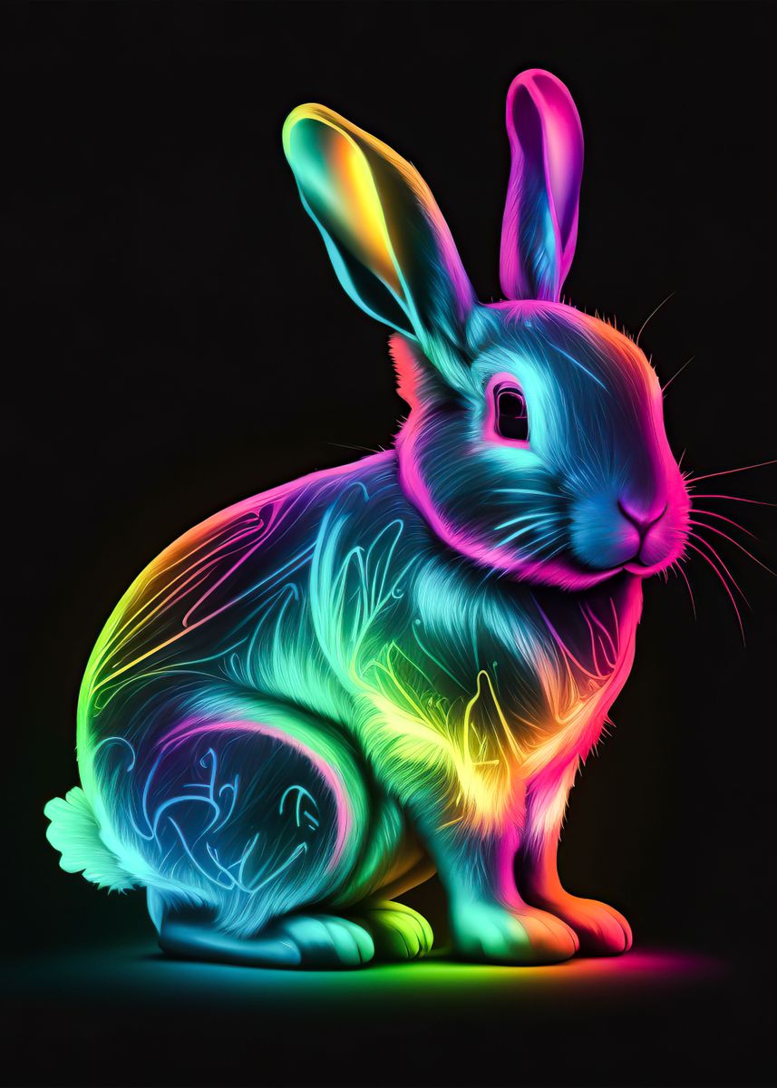 'Rabbit neon' Poster, picture, metal print, paint by Donnell Dale ...