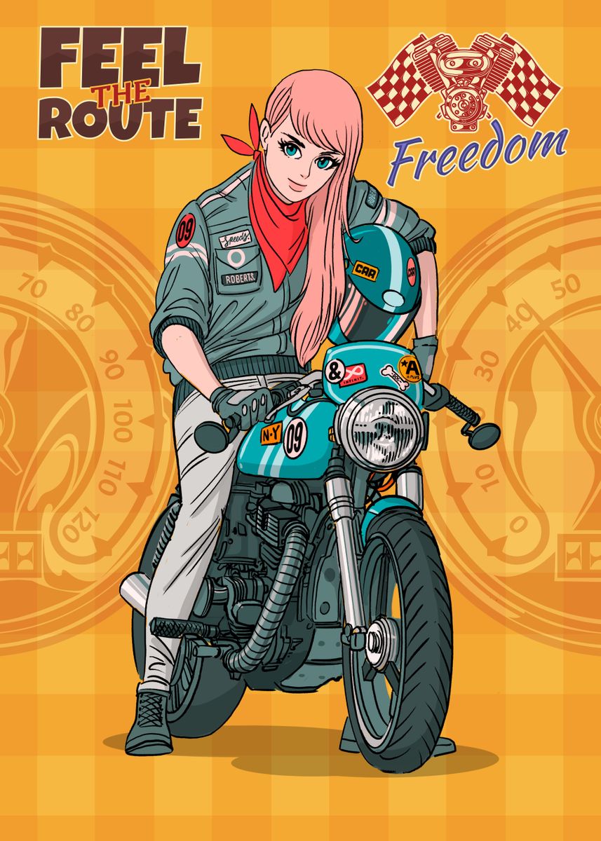 'Motorbike Girl Sport' Poster, picture, metal print, paint by NIZAM ...