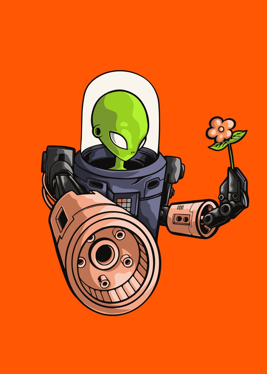 'Alien cartoon carrying' Poster, picture, metal print, paint by ...