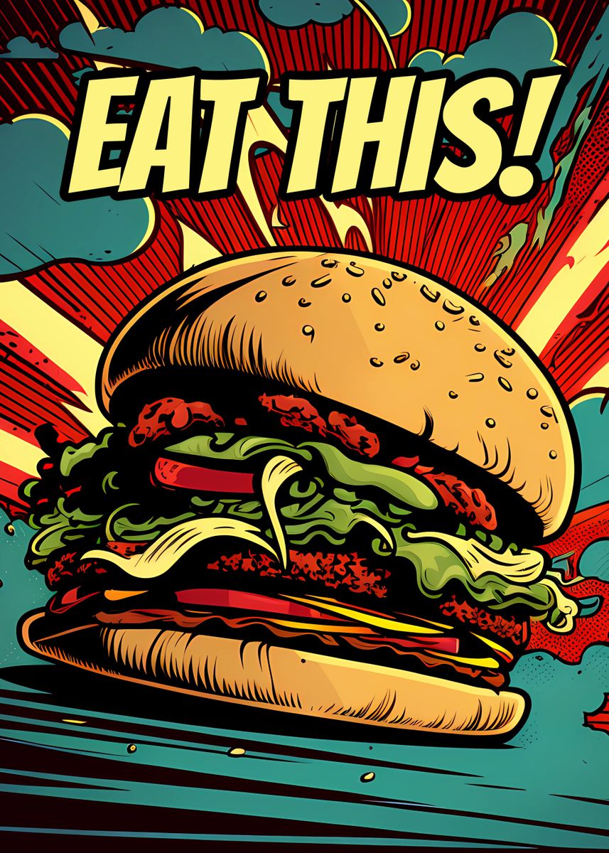 'Tasty Cartoon Burger Art' Poster, picture, metal print, paint by ...