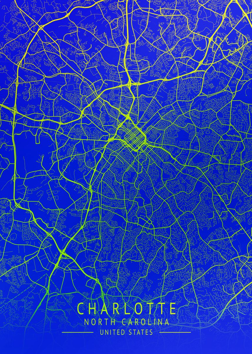 'Charlotte USA City Map' Poster, picture, metal print, paint by Gigi ...